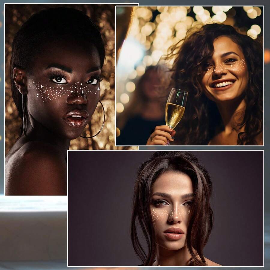 6/3pcs Star Shaped Sparkling Freckles Facial Tattoos, Sparkling ...