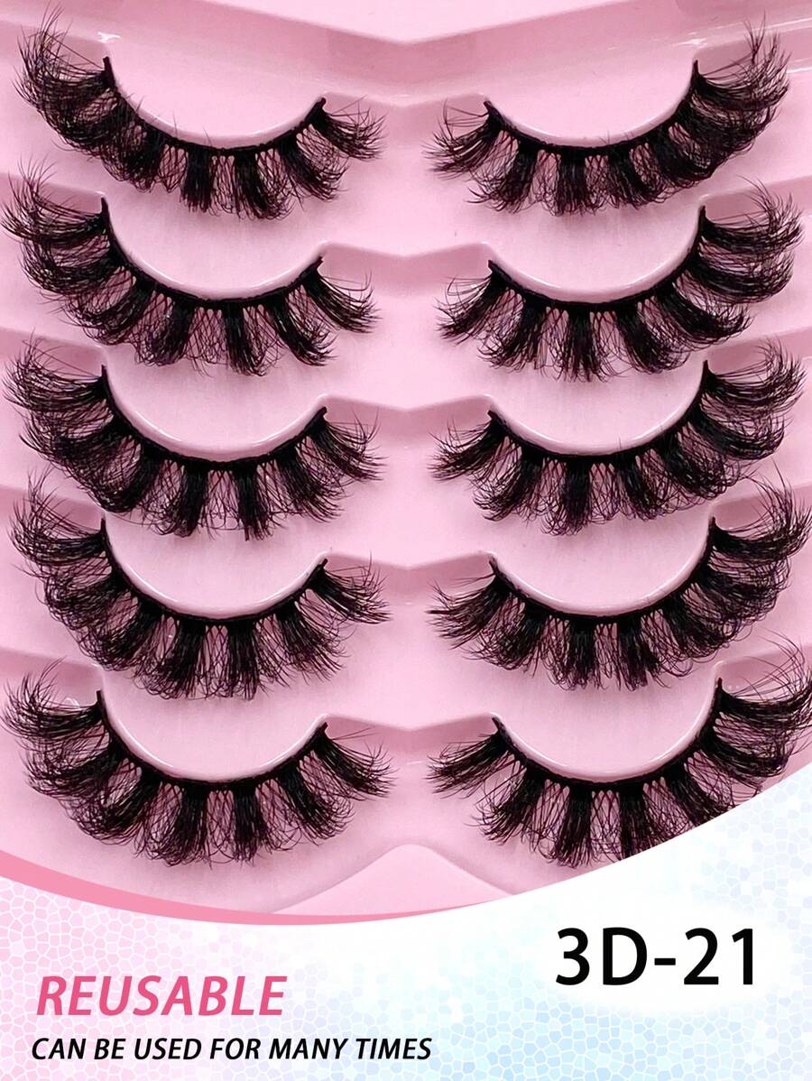 ENCHUW 5 Pairs Fake Eyelashes Fluffy Dramatic Volumized Eyelashes Tail ...
