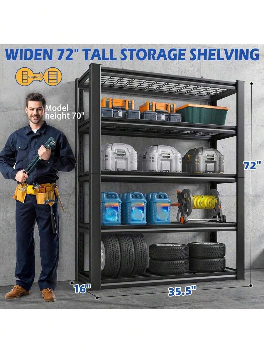 72''H Garage Shelving Heavy Duty Loads 2550 LBS Garage Storage Shelves ...
