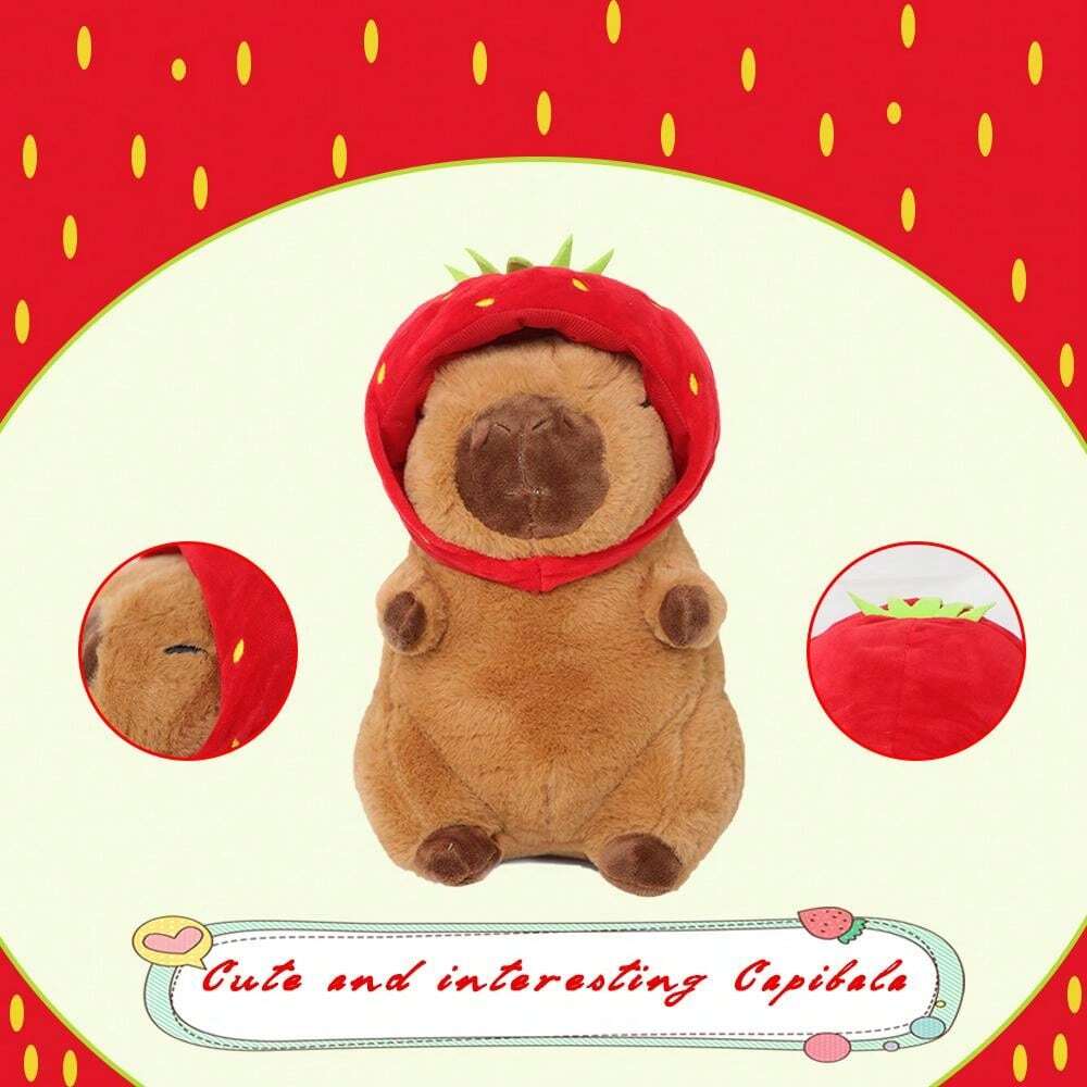 Cute Capybara Plush Wear Strawberry Hat Kawaii Capibara Stuffed Aniamls ...