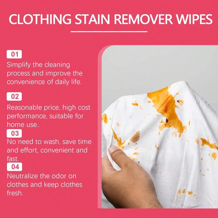 JAYSUING 1bottle/40piece Clothing Stain Remover Wipes Gently Clean Stubborn Stains Oil Stains ...