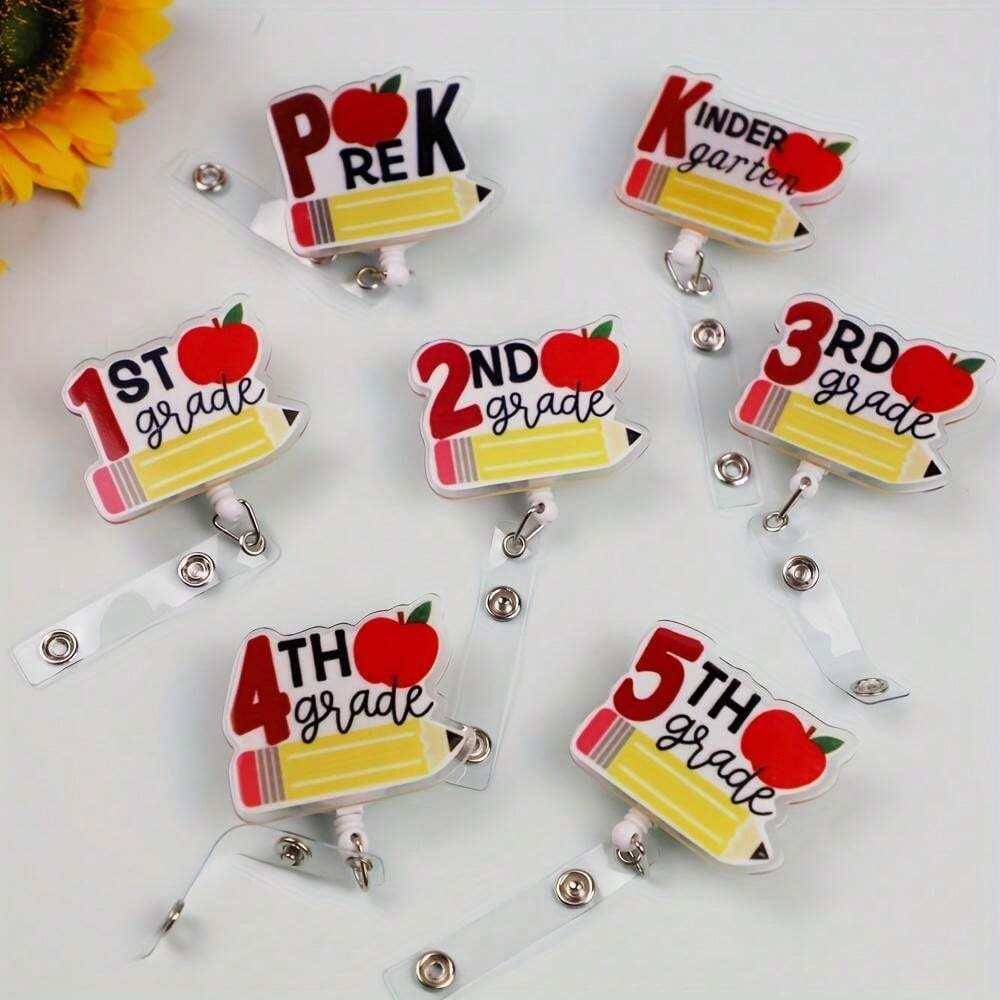 Back To School Creative Apple Pencil Print Letter Grades Acrylic Badge ...