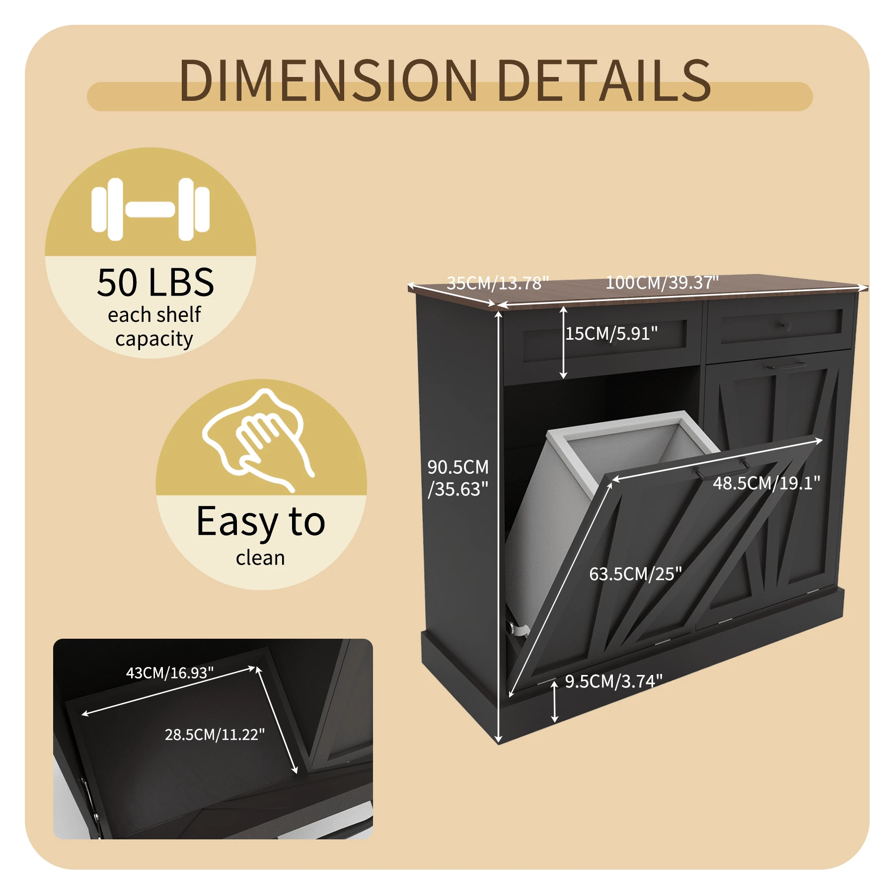 Kitchen Trash Can 20 Gallon, Double Tilt Out Trash Can Cabinet With ...