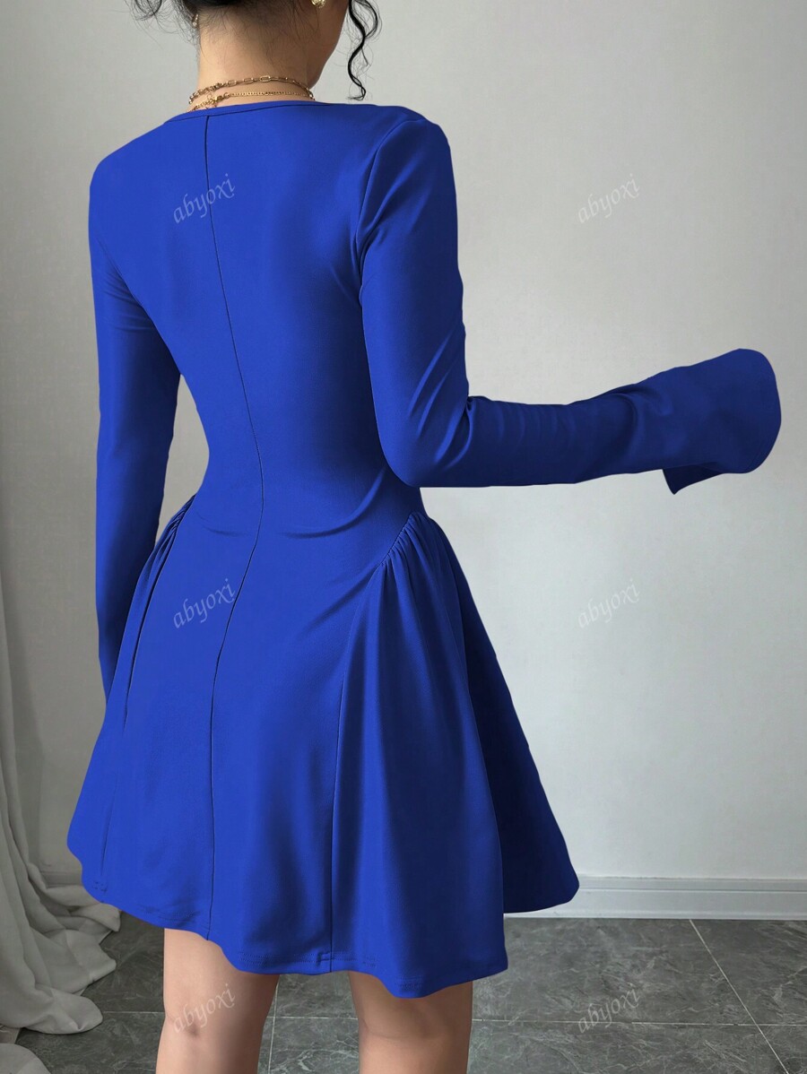 Solid Color Chest Pleated Short Dress, Side Design, Pure Desire Style ...