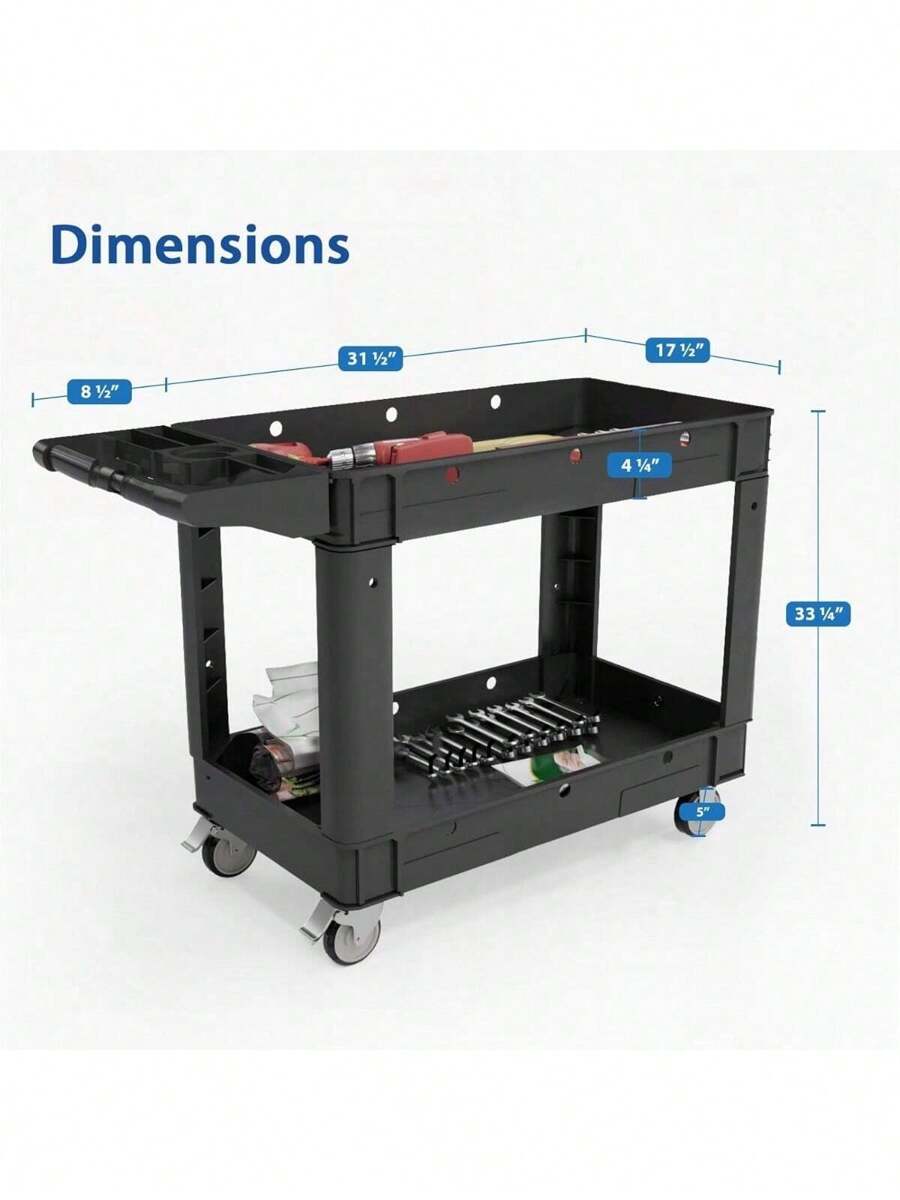 Commercial Grade 2 Shelf Utility Cart With Wheels - Rolling Tool Cart ...