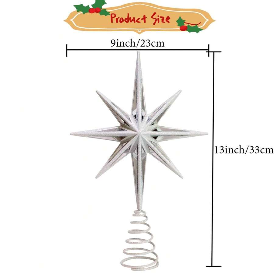 13-Inch Sparkling White Mirror Bethlehem Star Christmas Tree Topper For ...