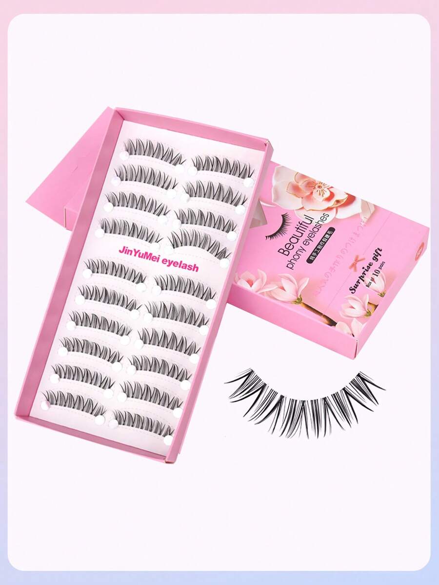 10 Pairs Strip Lashes Invisible Clear Transparent Band Super Soft Stem ...