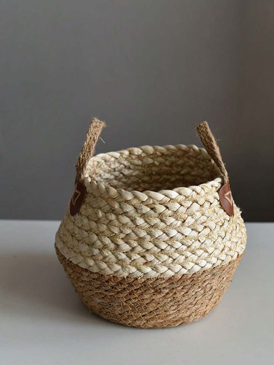 Handwoven Grass Basket Planter Set, Includes Large Belly Basket And ...