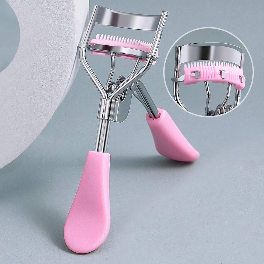 1pc Portable Eyelash Curler, Pink Color With Comb, Stainless Steel ...