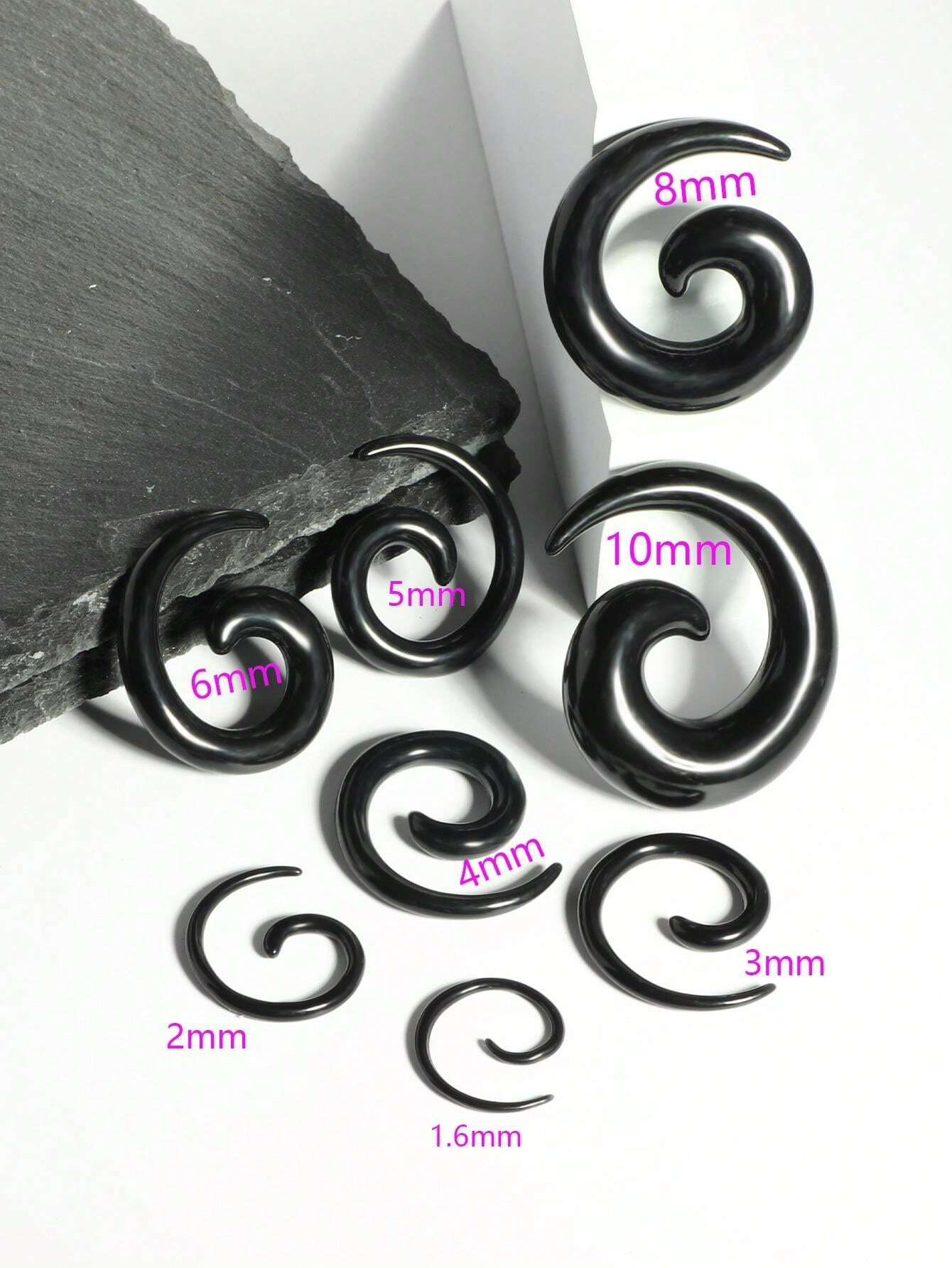 16pcs 12G-00G Uv Acrylic Spiral Snail Plug Ear Stretching Kit Black ...