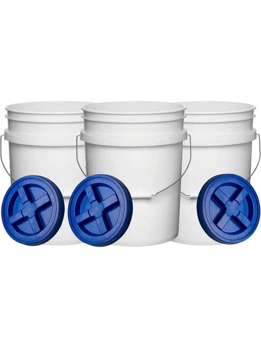 5 Gallon Plastic Bucket Pail With Blue Screw On Lid(Pack Of 3) Made In ...