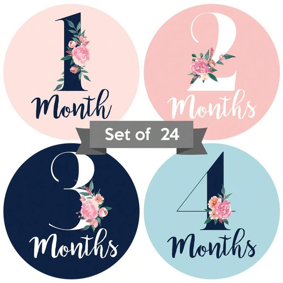 24pcs Newborn Milestone Sticker Set With Floral And Animal Designs ...