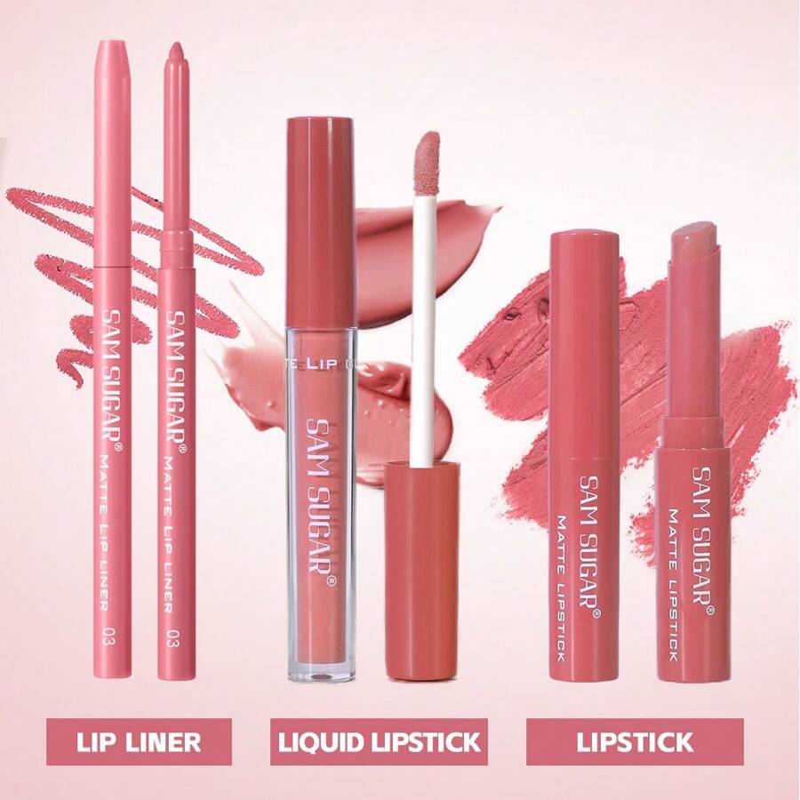 SAM SUGAR 6pcs/Set Velvet Lipstick, Lip Gloss, Lip Liner Pencil Combo ...