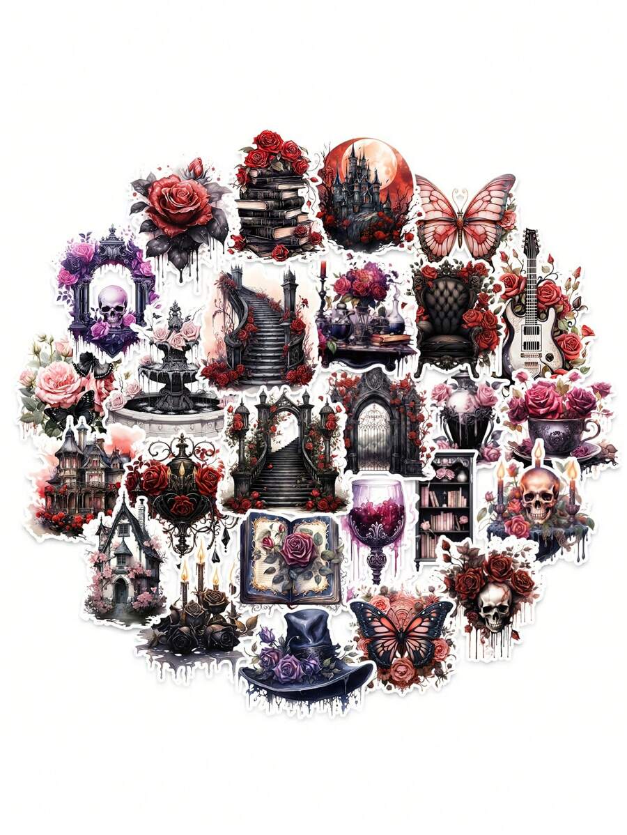 50 Pcs Per Pack Dark Aesthetic Vintage Goth Style Stickers For Junk ...