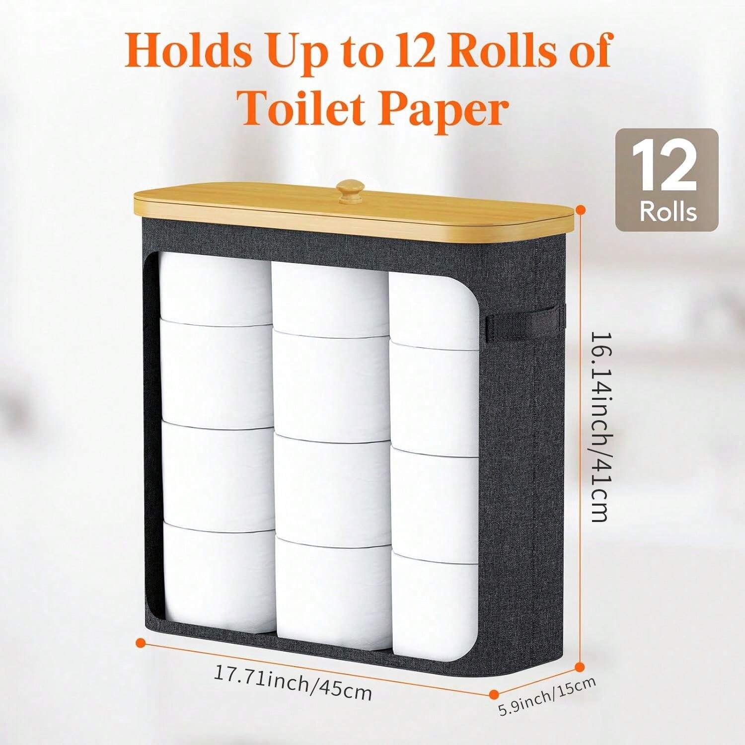 30L Bamboo Toilet Paper Holder With Lid And Handle, Free Standing ...
