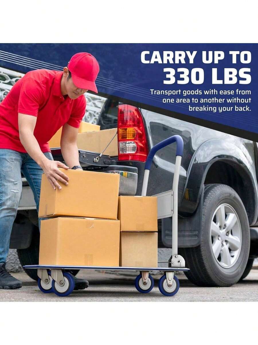 Upgraded Foldable Push Cart Dolly | 330 Lbs. Capacity Moving Platform Hand Truck | Heavy Duty ...