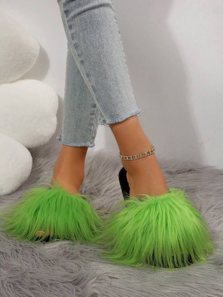 Cross-Border 2024 New Hiphop Rhinestone Fluffy Slippers Women Autumn ...