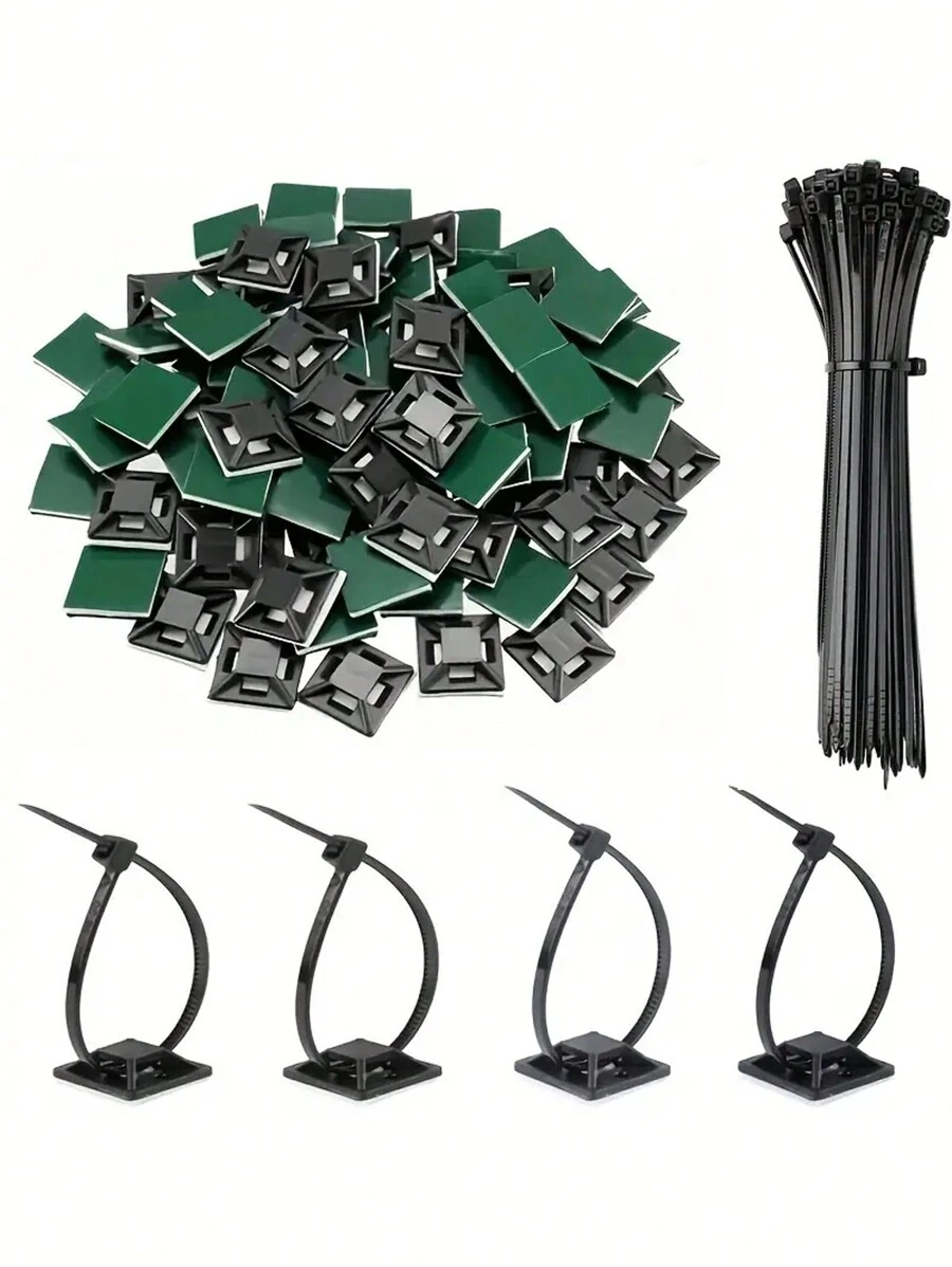 200pcs Self-Adhesive Fastening Straps - Cable Ties & Wall Anchors For ...