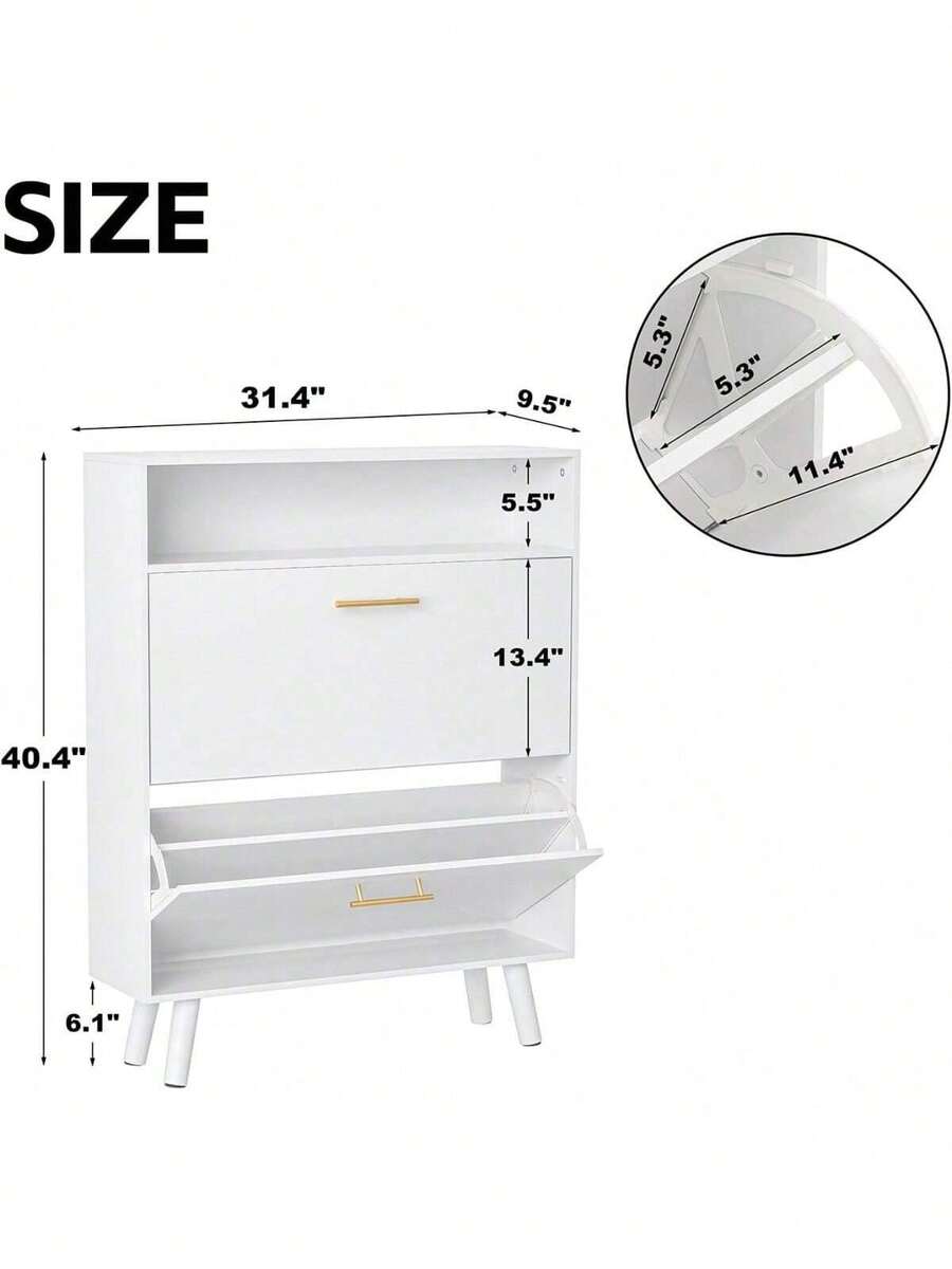 White Shoe Storage Cabient With 2 Flip Drawer, Narrow Freestanding ...