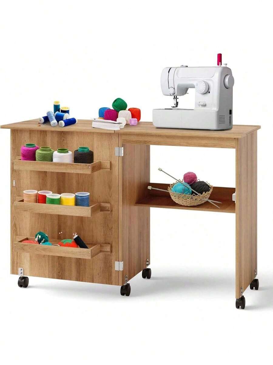 Folding Sewing Table, Multipurpose Craft Station Desk, Display Cabinet ...