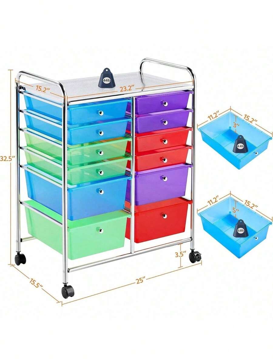 15 Drawers Rolling Storage Cart Multipurpose Mobile Rolling Utility ...