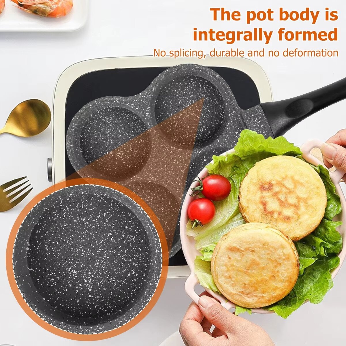 4-Cavity Non-Stick Mini Pancake Pan, Small Flat Bottom Frying Pan For ...