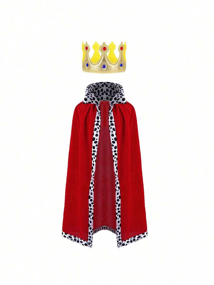 King's Cloak Crown Set Festival Prince Role Playing Costume Red Cloak ...