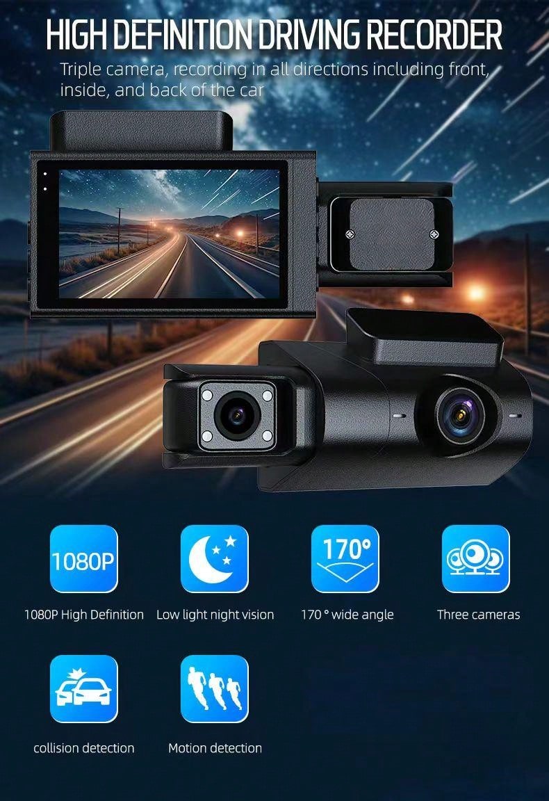 The New 3-Inch Screen Three-Lens HD 1080P Traffic Recorder Takes Hidden ...
