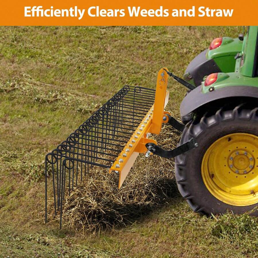60 Inches Pine Straw Rake, 3 Point Hitch Landscape Rake Attaches To Cat ...