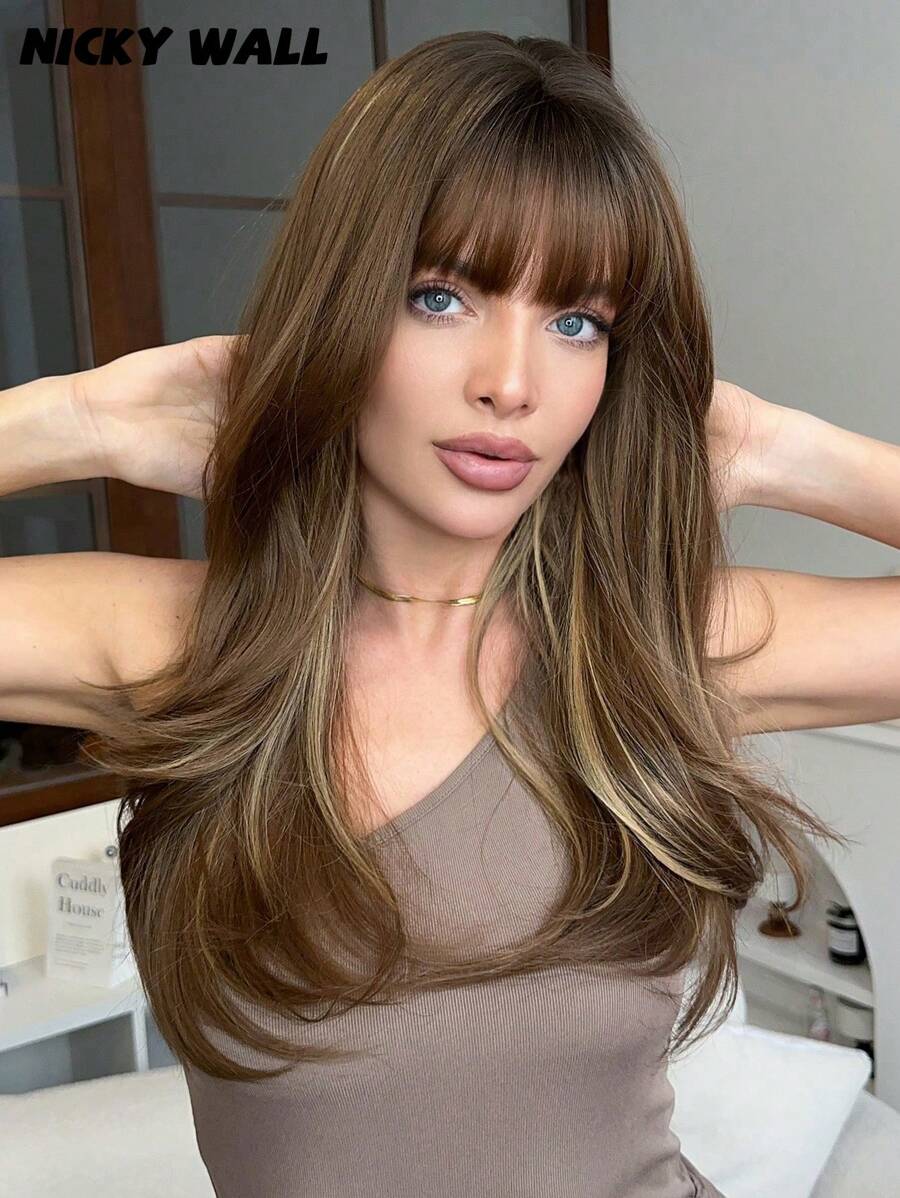 NICKY WALL วิกผมสำหรับผู้หญิง สีบลอนด์ลายเส้นเส้นยาวเป็นลอน ผสมสีน้ำตาล ...