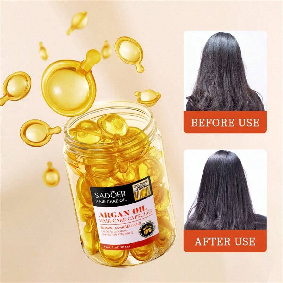 SADOER SADOER Moroccan Nut Hair Care Capsules For Repairing Dry, Yellow ...