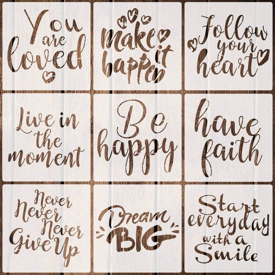 9 Pcs Word Stencils Inspirational Quote Stencils Resuable Plastic ...