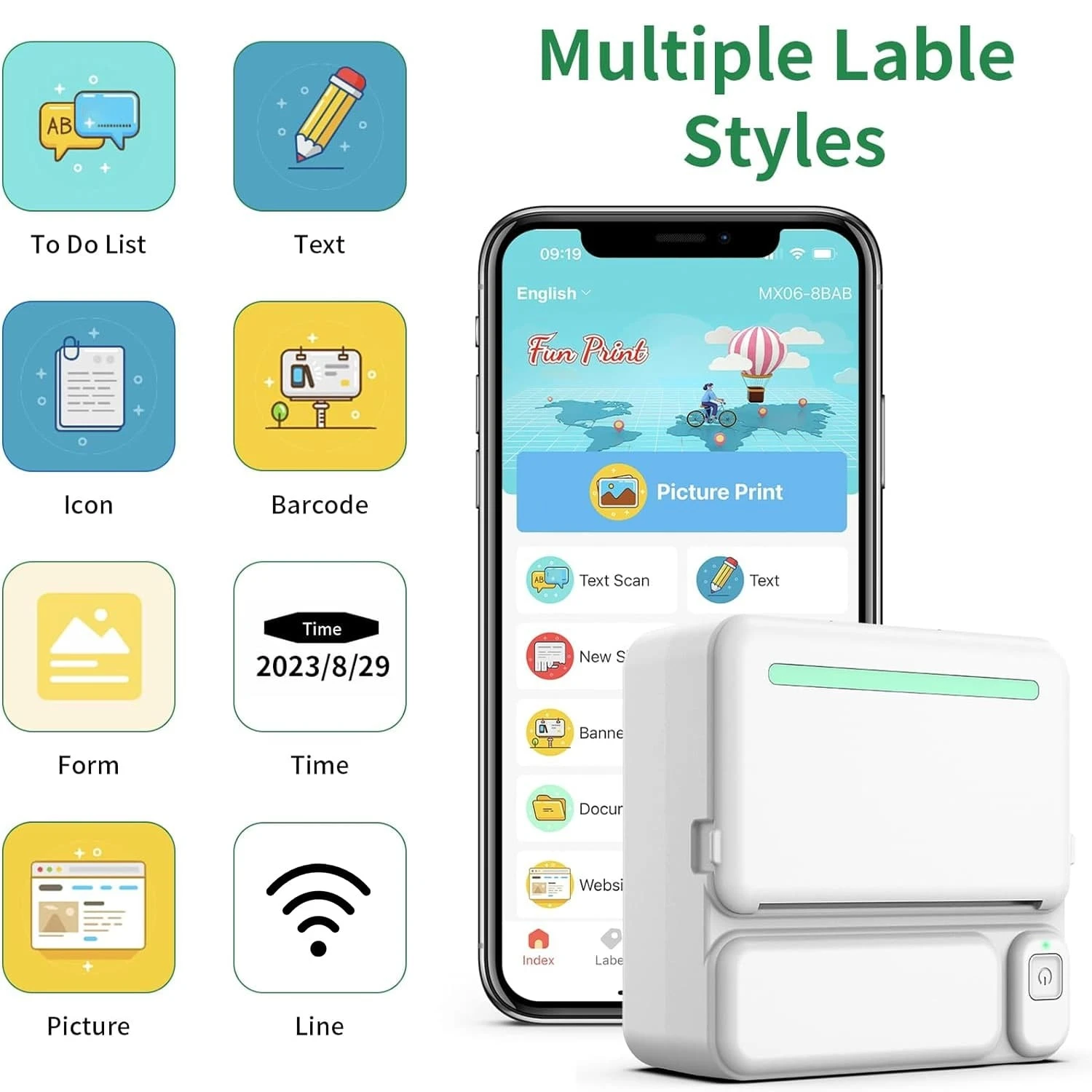 Portable Inkless Mini Printer, Wireless Mini Printer With 6 Paper Rolls ...