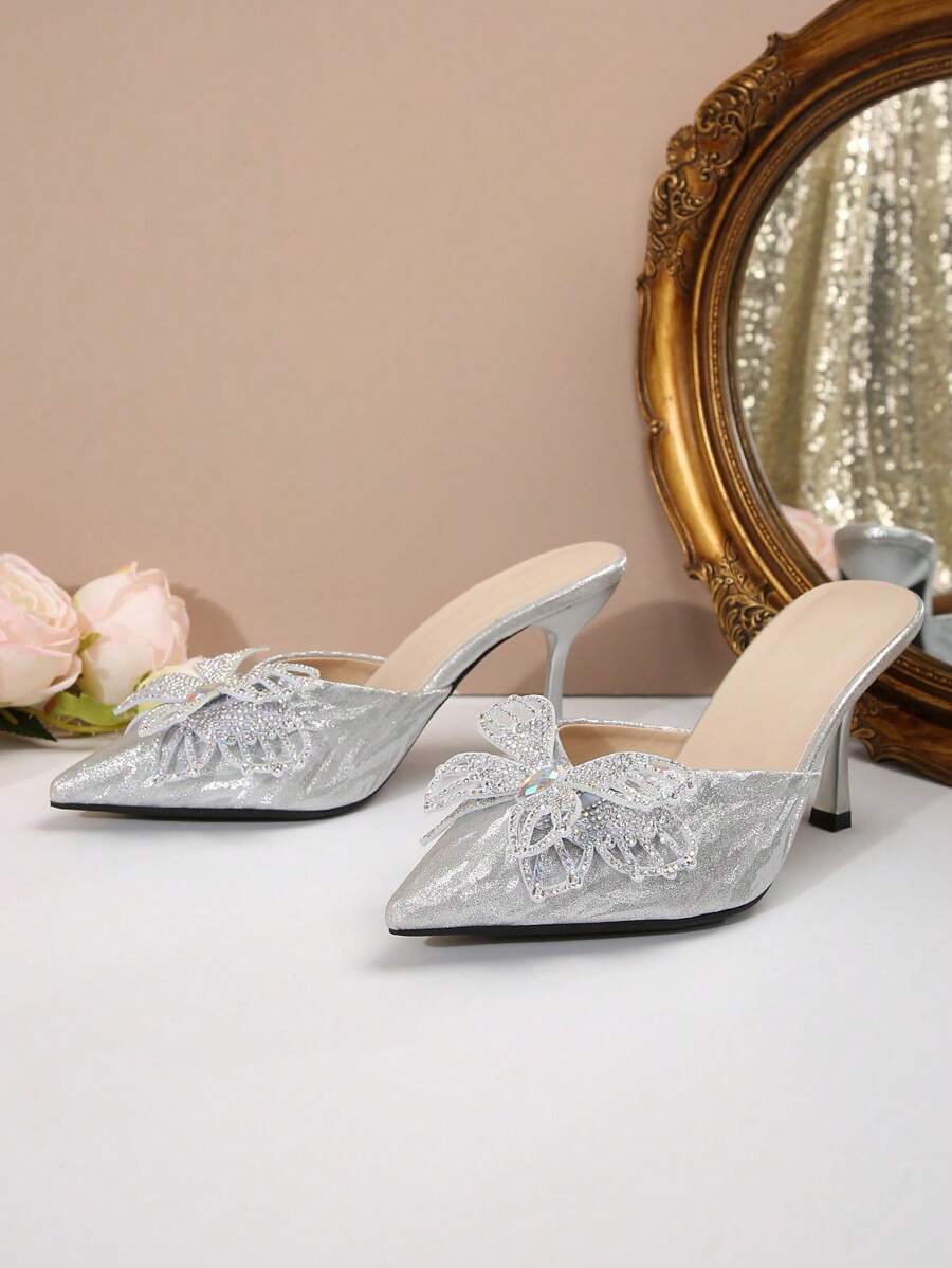 2024 Summer Viral Butterfly Embellished Pointed Closed Toe Slip On High ...