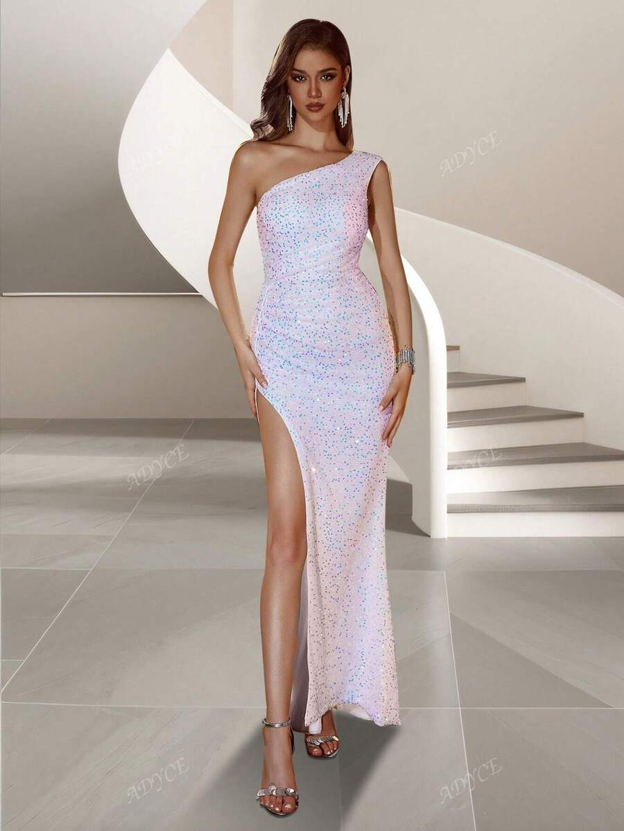 ADYCE Robe de soirée fendue à l'avant avec sequins et sans manches pour femme | Mode en ligne ...