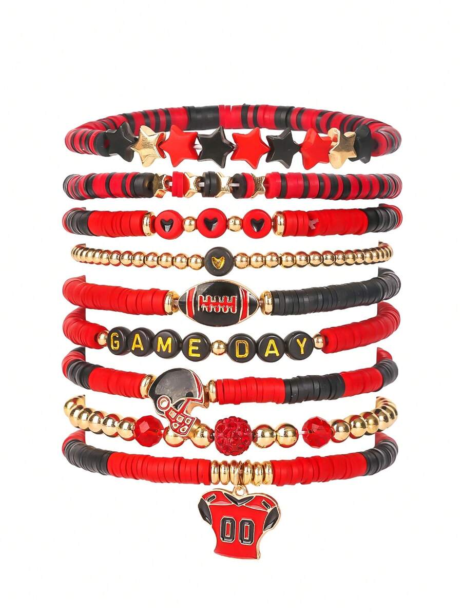 Game Day Bracelets For Women Football Bracelets Red Black Blue Heishi ...