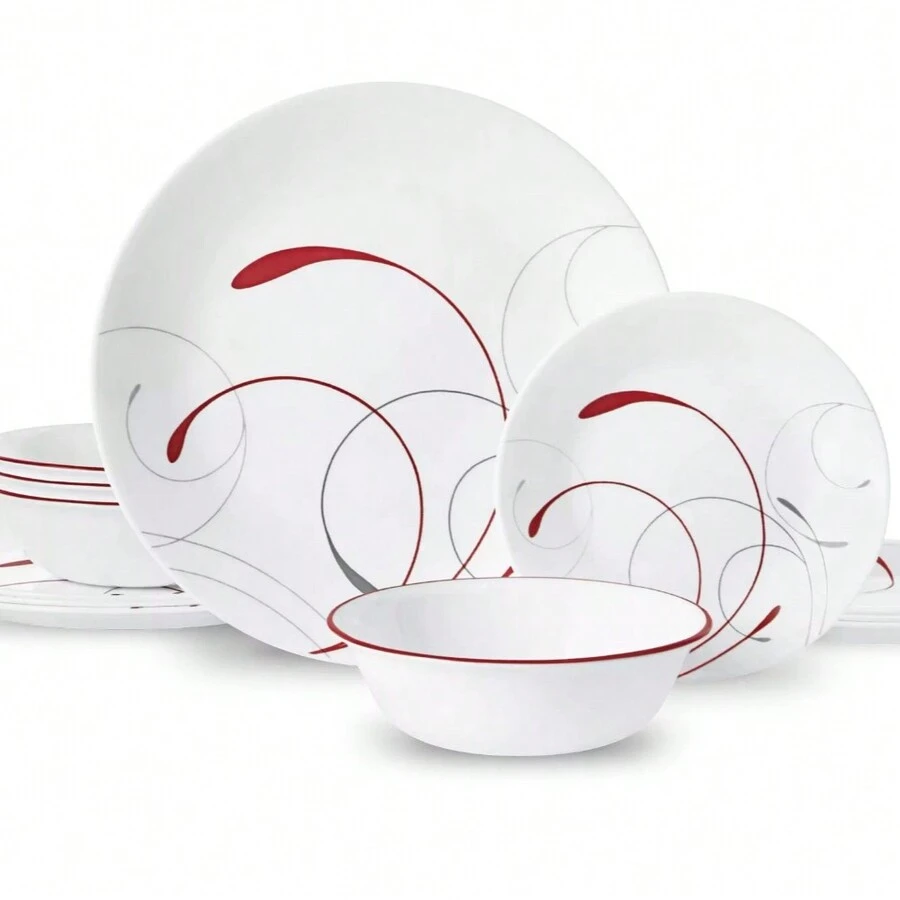 Corelle Splendor, White And Red Round 12-Piece Dinnerware Set | SHEIN USA