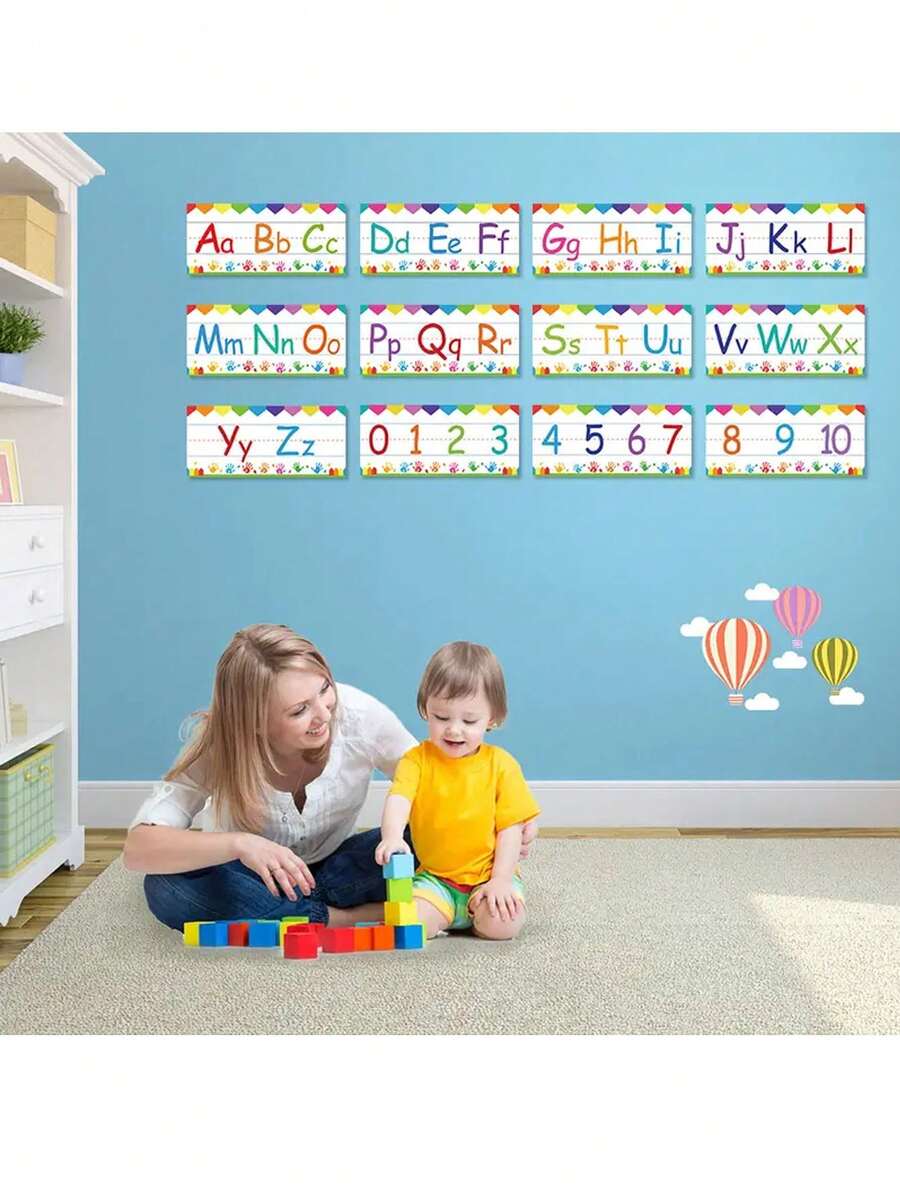 Letter & Number Educational Posters & Bulletin Board Strips Set, Wall ...