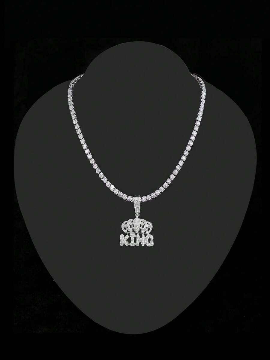 Bling Rhinestone Crown CEO Metal Pendant Niche Hip Hop Ball Chain ...