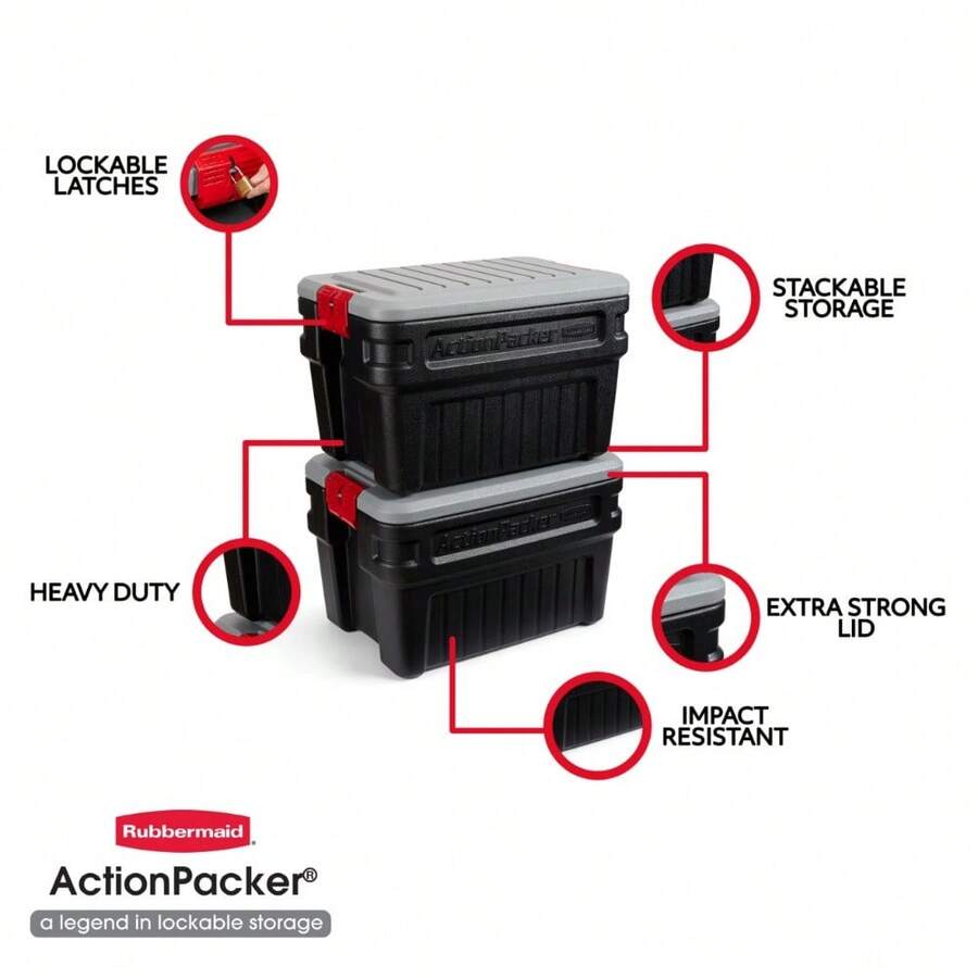 Rubbermaid 24 Gallon ActionPacker Storage Bin, Heavy Duty, Lockable ...