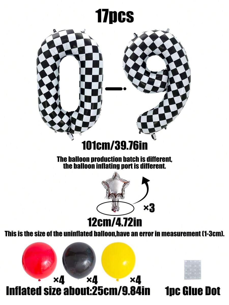 17pcs Giant Size 0-9 Number Balloons Set, 40" Black & White Numeric ...