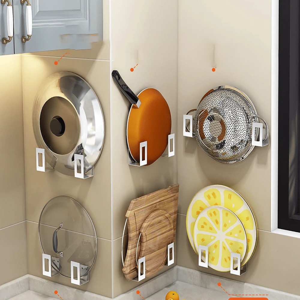 Stainless Steel Wall-Mounted Pot Lid Holder Rack, No Drilling, Cookware ...