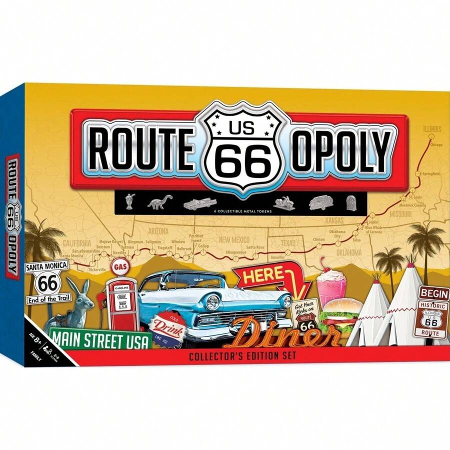 Masterpieces Route 66 Opoly Board Game For 2-6 Players Ages 8 Retro ...