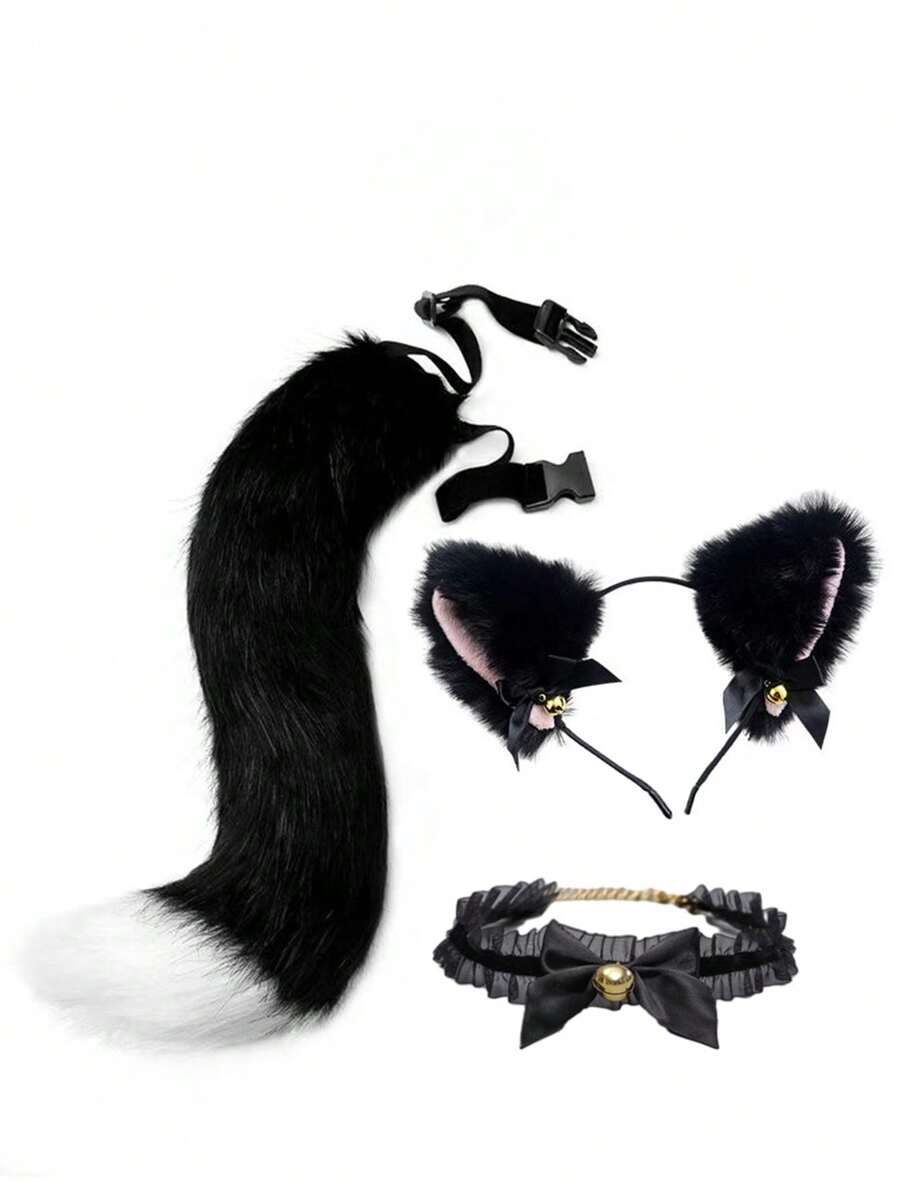 1pc/3pcs Rave Party Show Cat Ears And Wolf Fox Animal Tail Cosplay ...