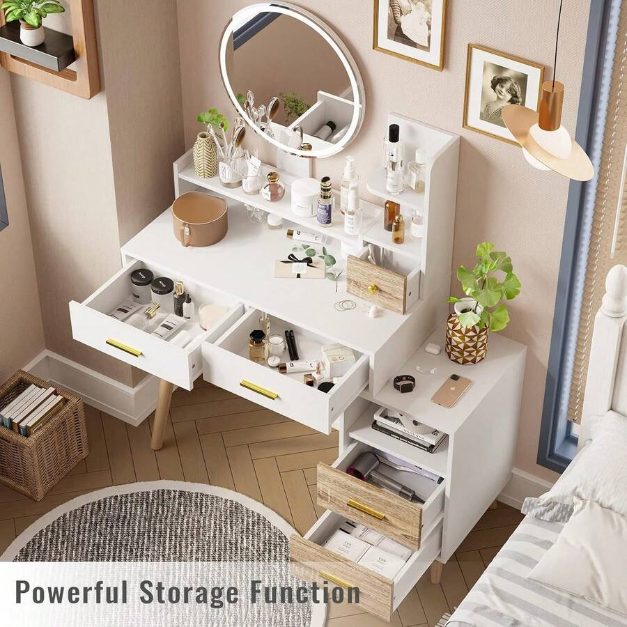 Lights And Table Set, Makeup Vanity With 3 Color Lighting Modes & Touch ...