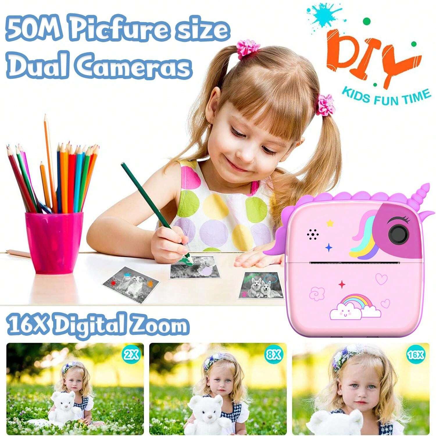 Kids Toy Camera, Toddler Camera Instant Print Toy, Multi-Functional ...