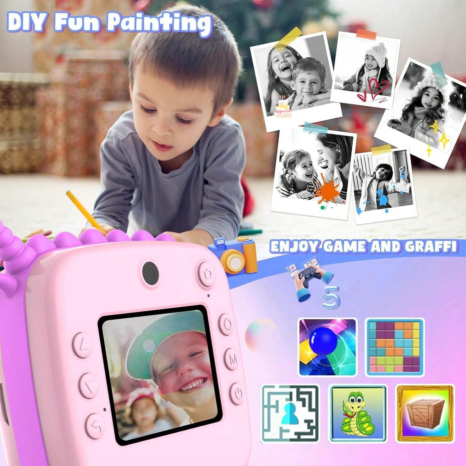 Kids Toy Camera, Toddler Camera Instant Print Toy, Multi-Functional ...