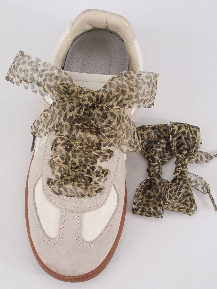 1 Pair Fashion Leopard Print Shoelaces, Soft Satin Ribbon Laces ...