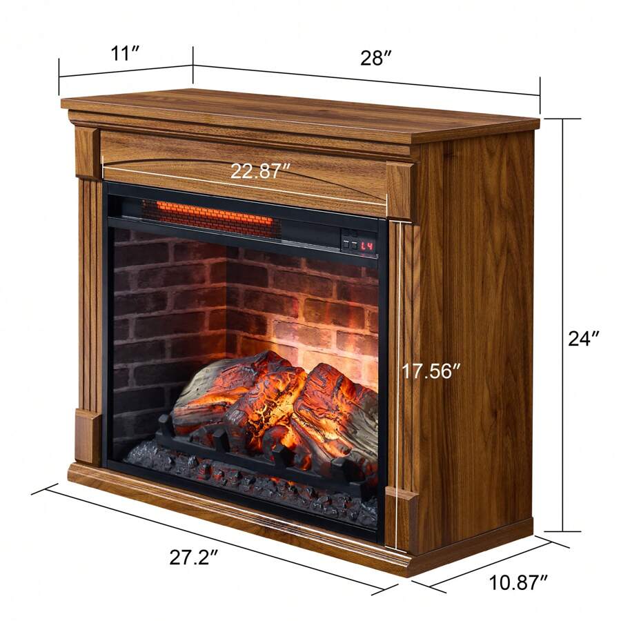 Flexible 28-Inch Electric Fireplace Heater | Equipped With A Detachable ...