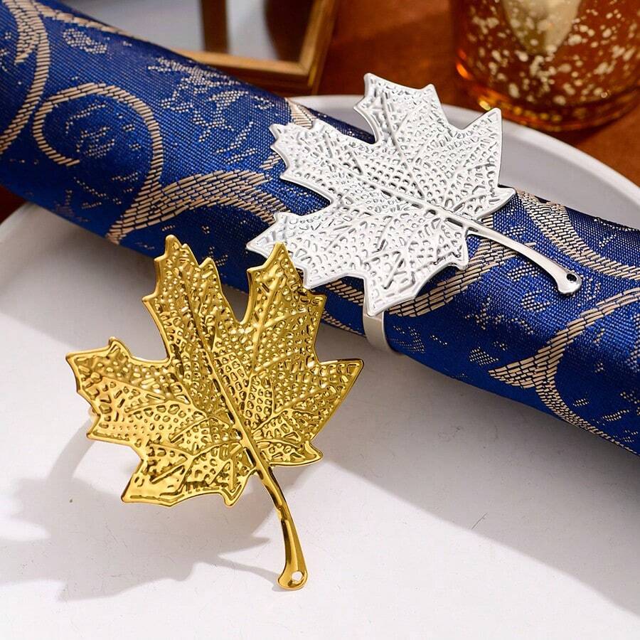 1pc Simple Golden Maple Leaf Table Ring. It Is Used For Hotel Table ...